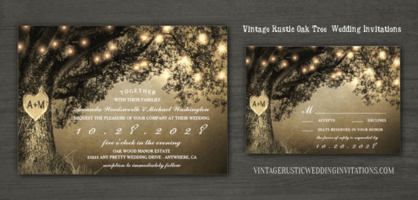 Oak Tree Wedding Invitations - Vintage Rustic Wedding Invitations