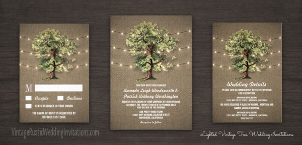 Oak Tree Wedding Invitations - Vintage Rustic Wedding Invitations